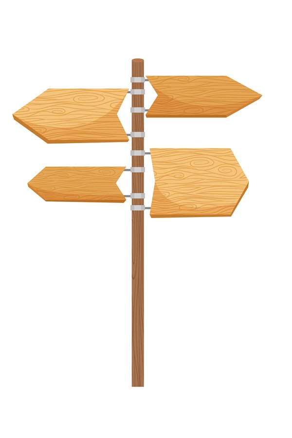 Wooden way direction cartoon sign