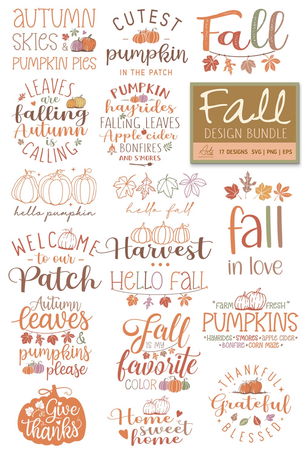 Fall SVG Bundle Cut Files, Autumn PNG Bundle Sublimation