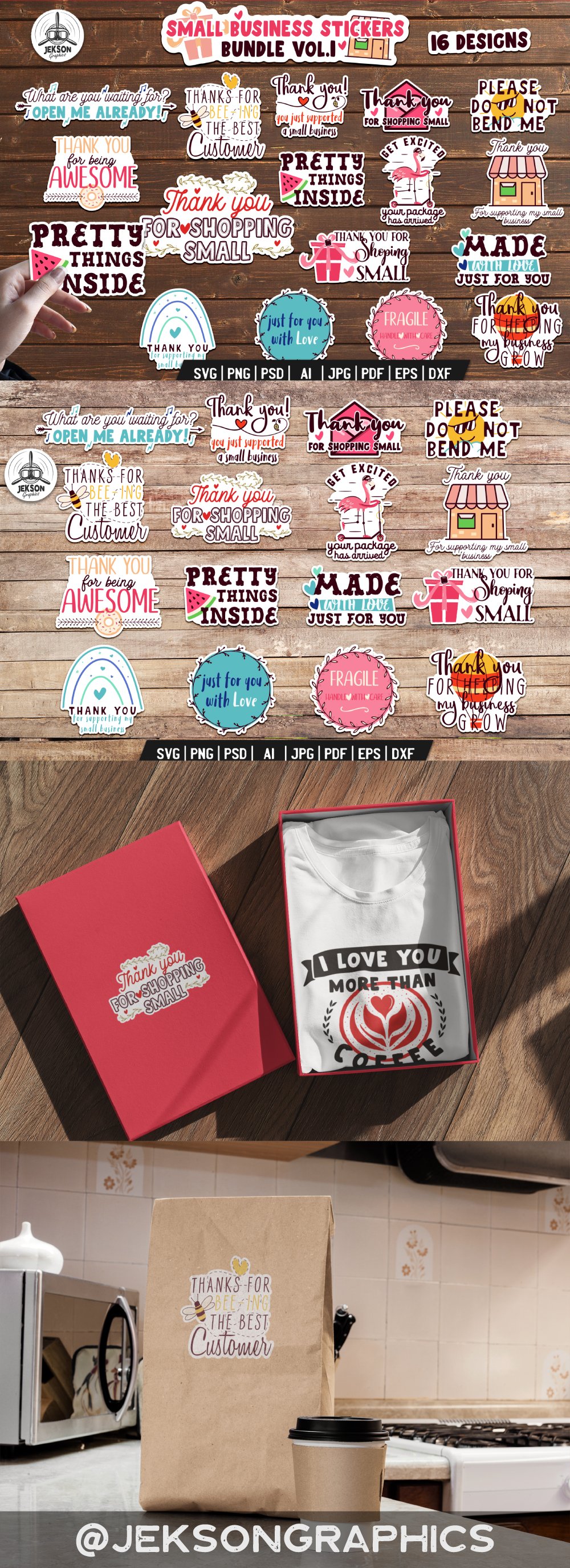 16 Small Business Sticker Bundle Quotes with Cute Art