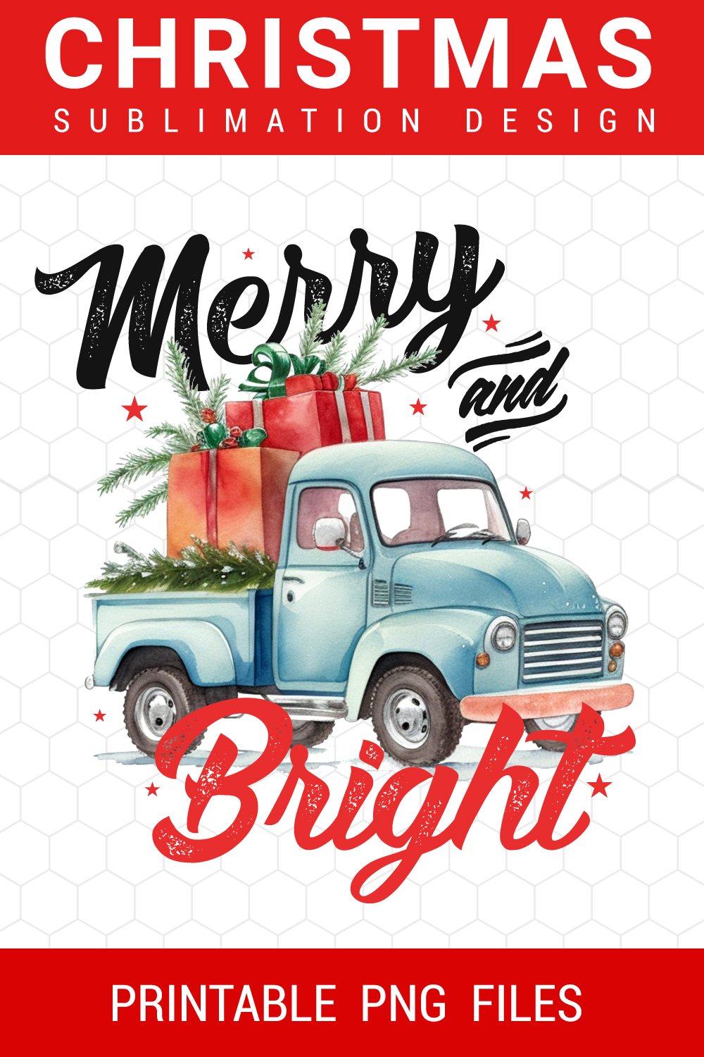 Vintage Christmas Sublimation, Merry And Bright Sublimation