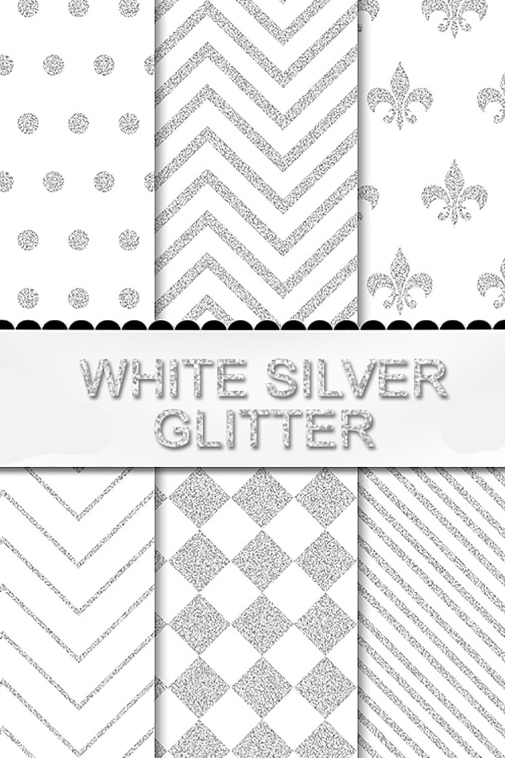 SILVER WHITE GLITTER Digital Papers - 10 Glitter Textures