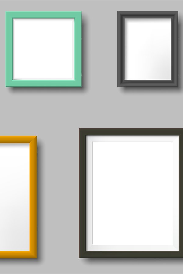 Realistic photo frame. Square and rectangular frames, photos