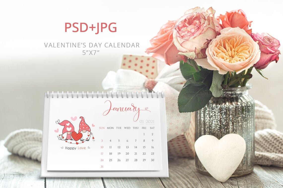 Valentines Day 2021 Desk Calendar Template, Desk Calendar
