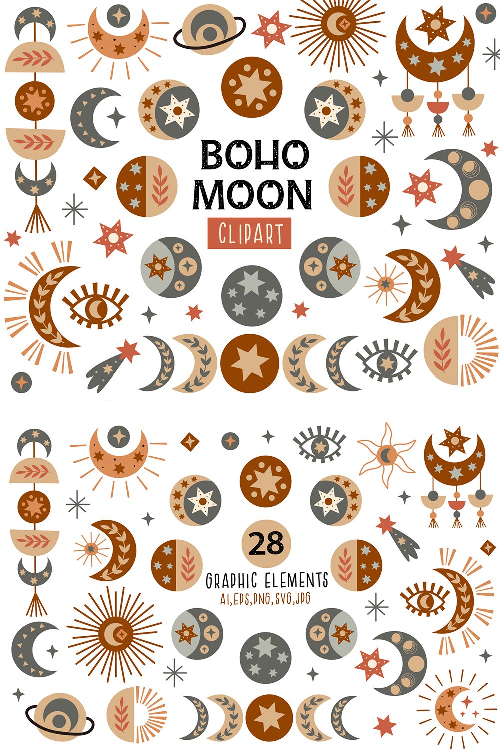 Celestial svg, Bohemian moon svg, Boho moon clipart,