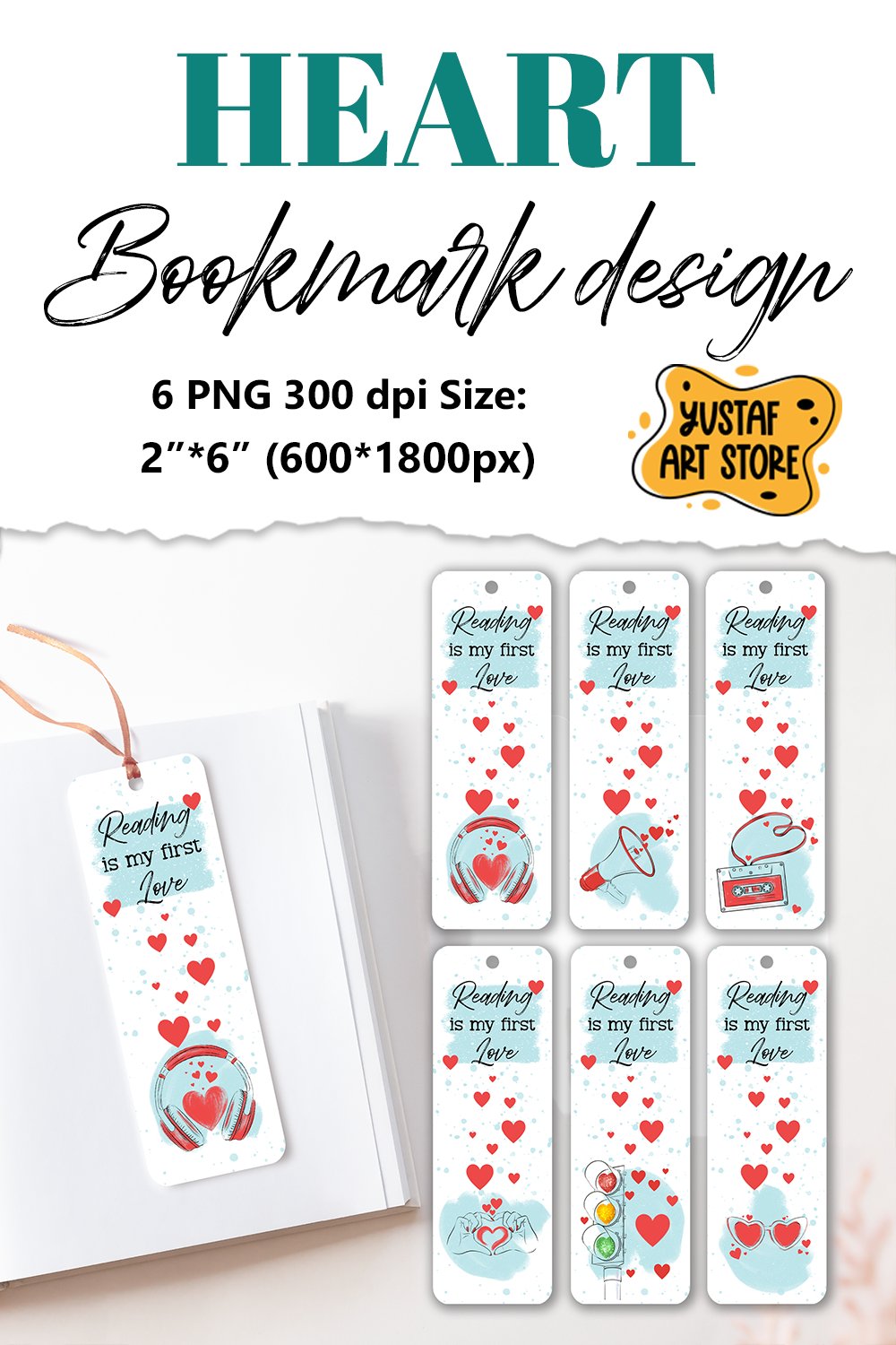Valentine Bookmark printable 6 design. Love Bookmark quote
