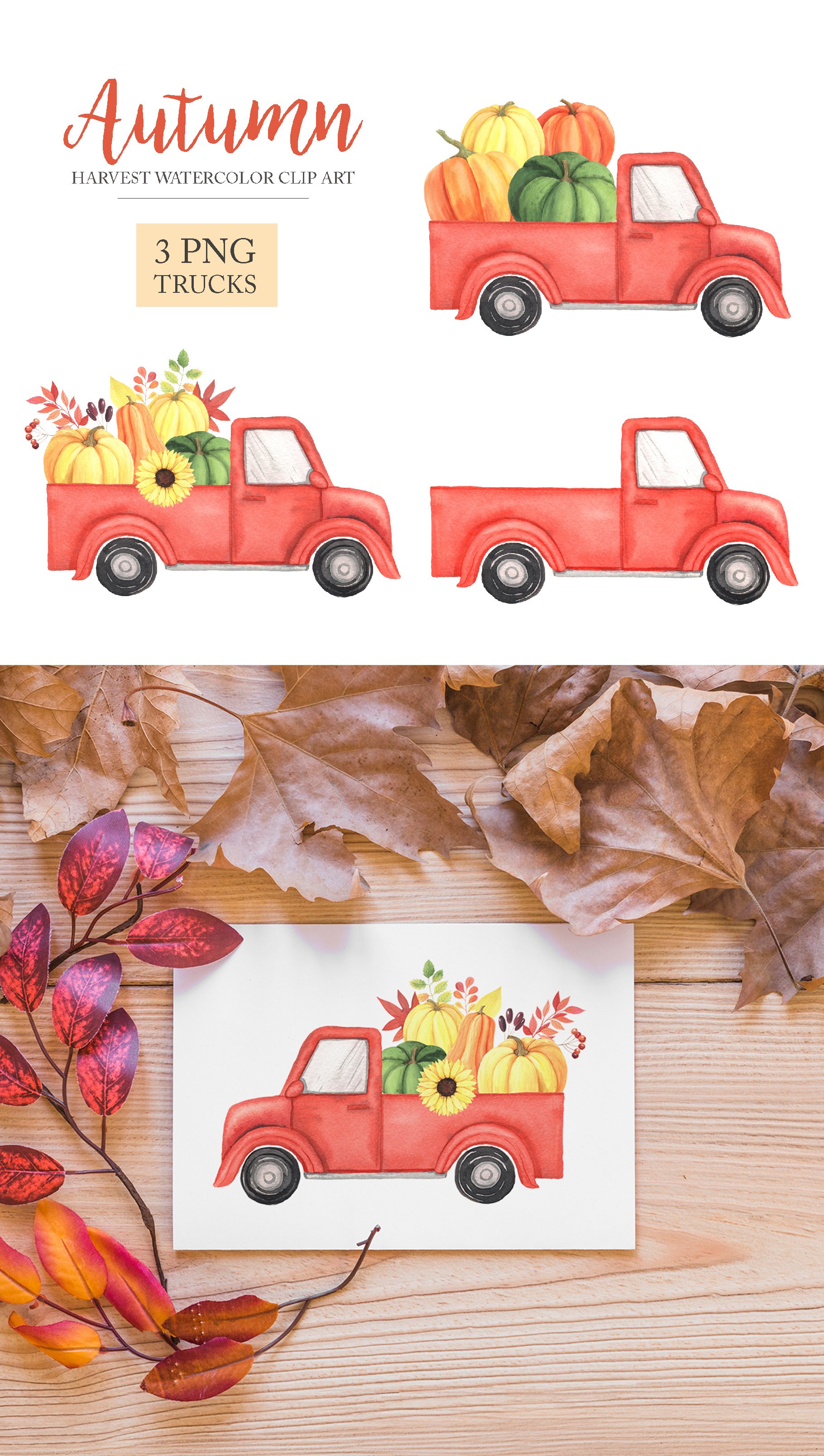 Watercolor Fall Harvest Truck Clipart (2081532)