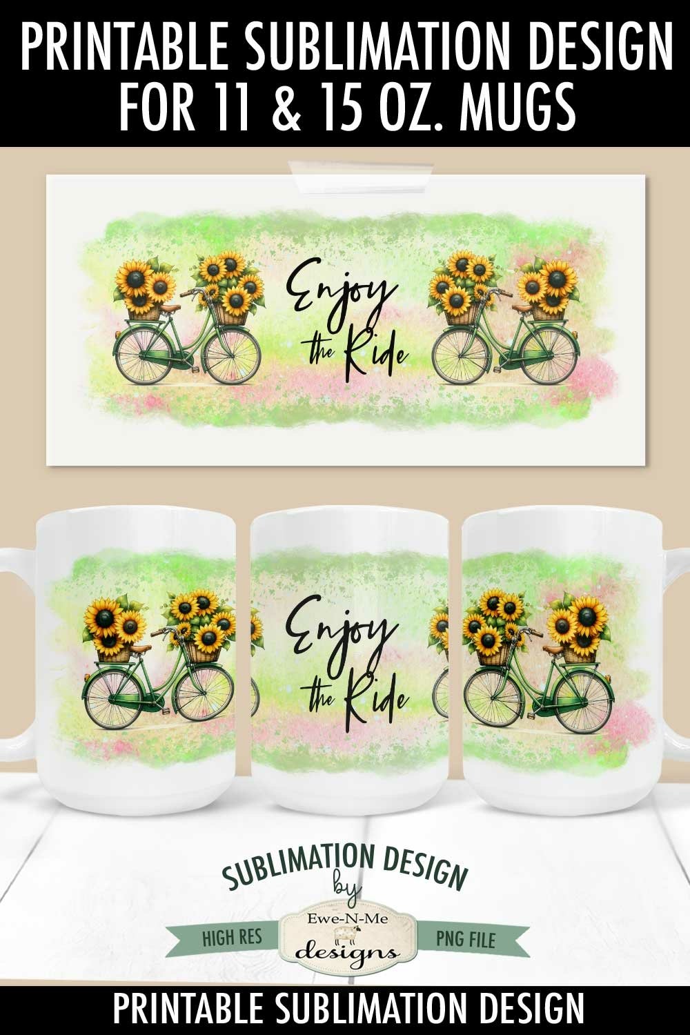 Bicycle Mug Design - 11 oz. & 15 oz. Mug Sublimation Wrap