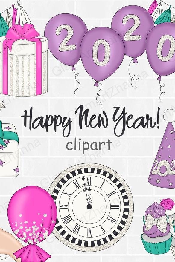 Happy New Year CLIPART Winter Gold Glitter (843943)