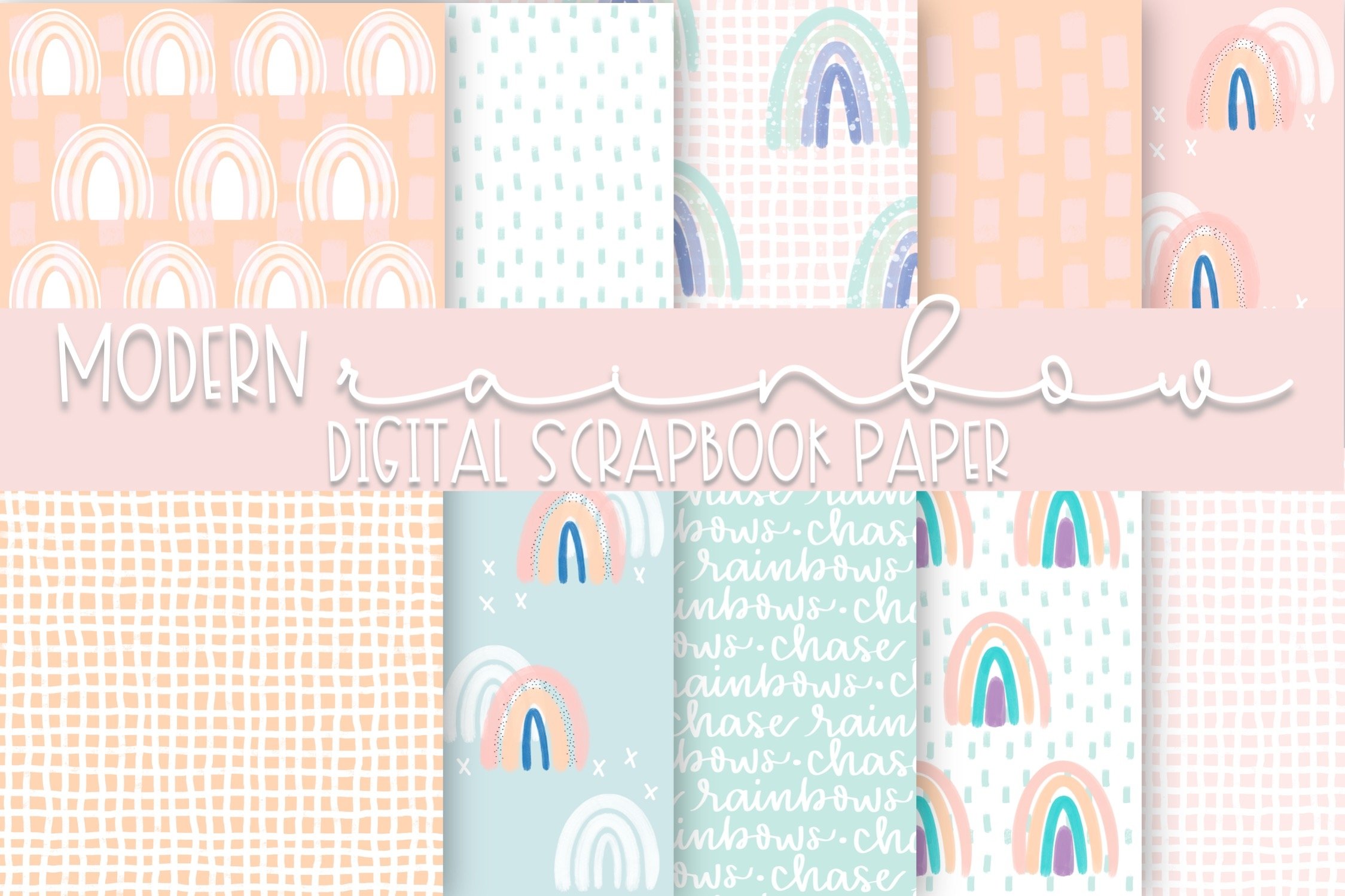 Modern Rainbow Digital Scrapbook Paper | Modern Design