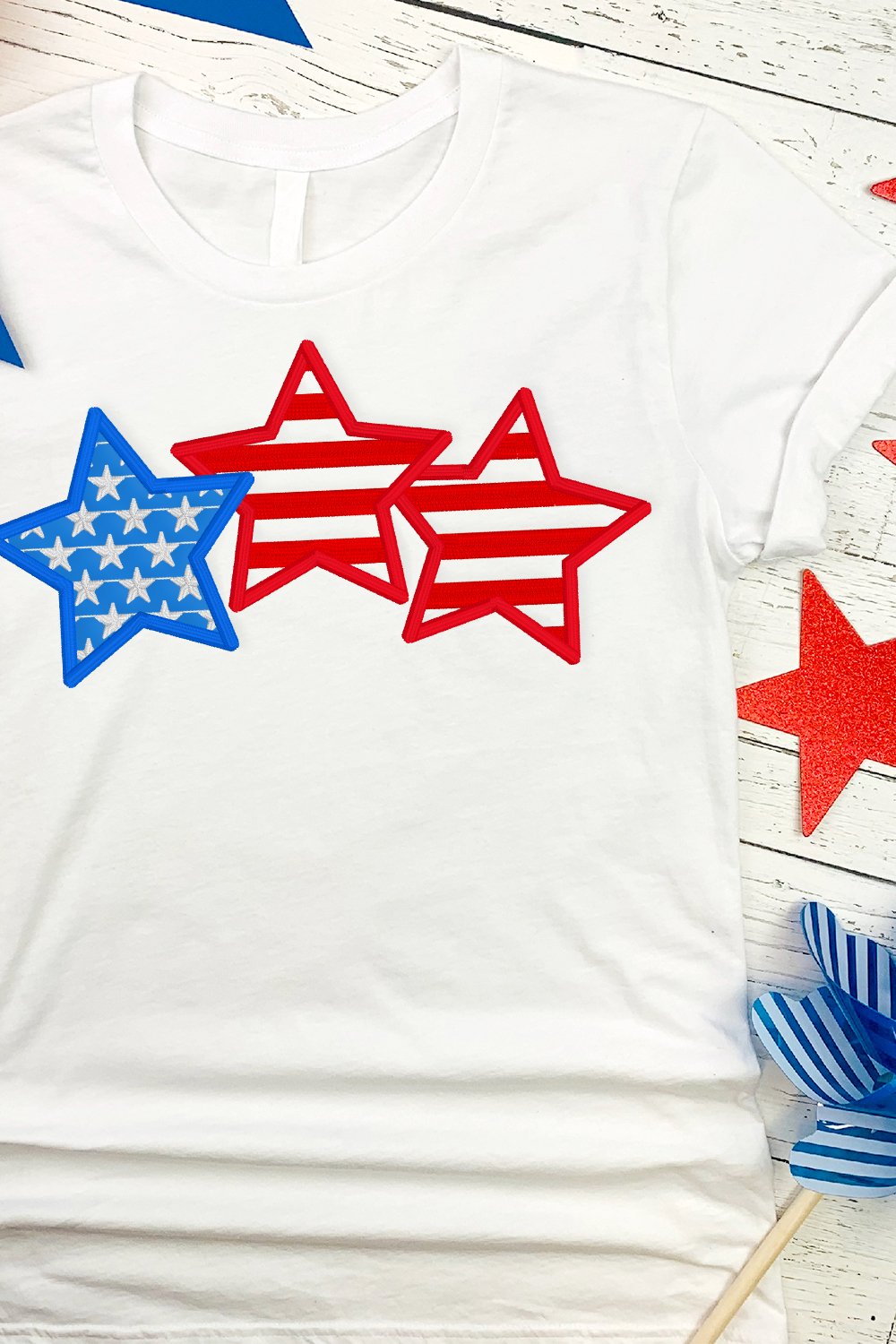 Patriotic Trio of Stars Applique Embroidery File