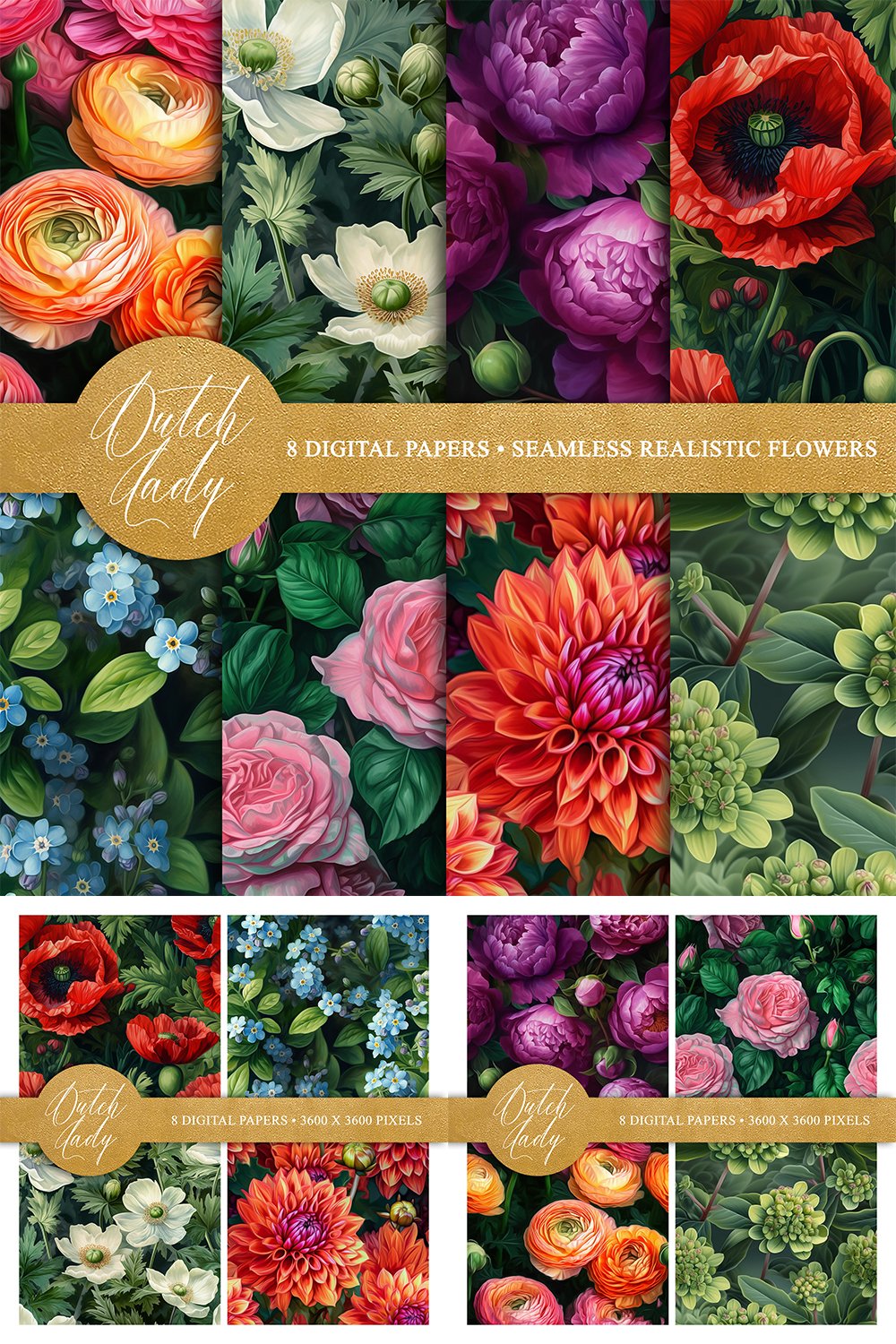 Realistic Flower Patterns - Seamless Backgrounds