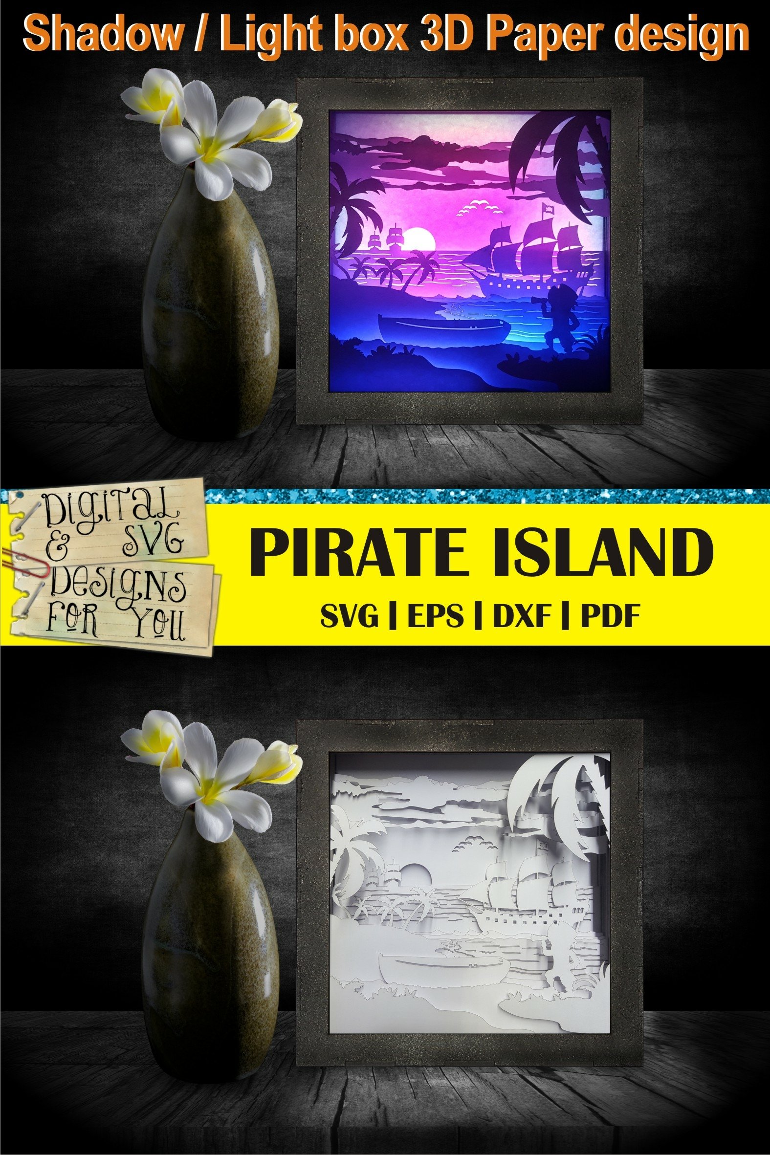 Pirate Island - 3D Light box | 3d Shadow box | Pirate svg