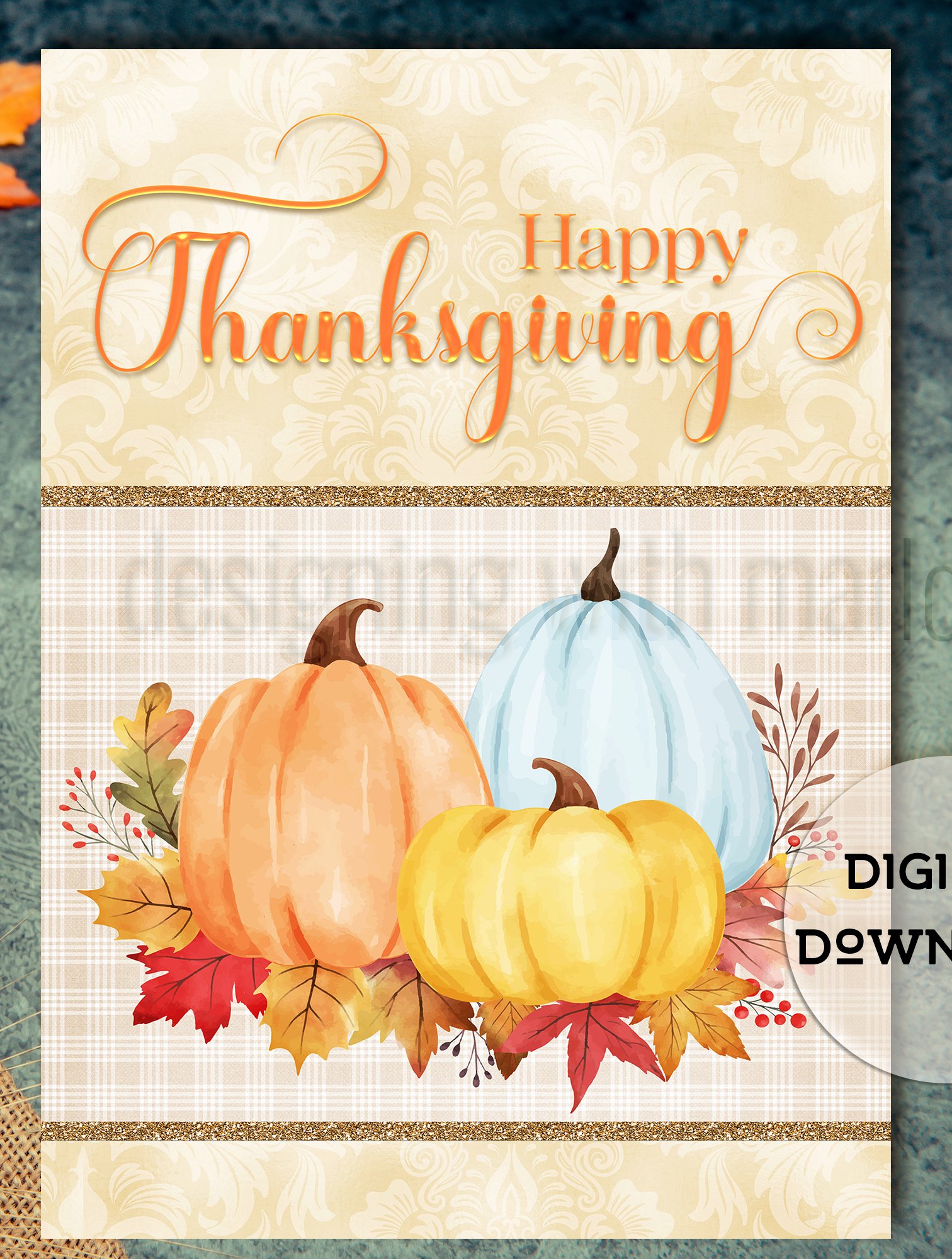 Watecolor Pumpkins 5x7 Happy Thanksgiving Greeting Card
