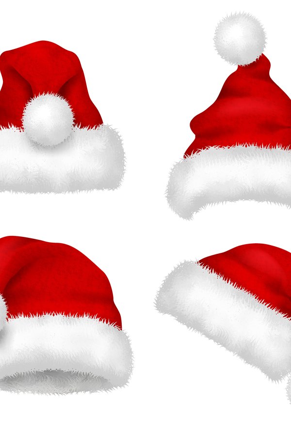 Santa hat. Red velvet christmas santa traditional hat with f