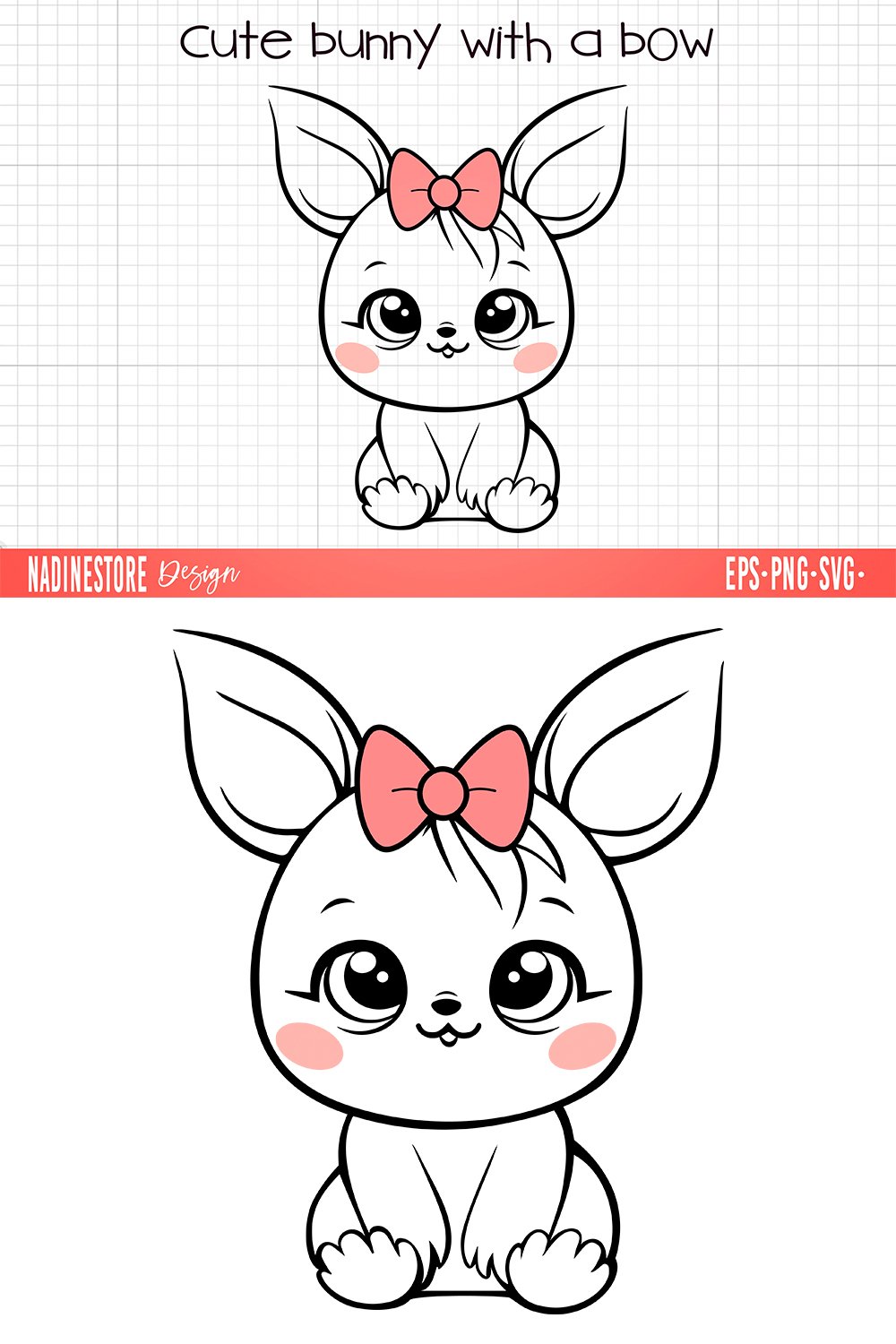 Cute bunny with a bow. SVG, PNG, EPS. Cut file.