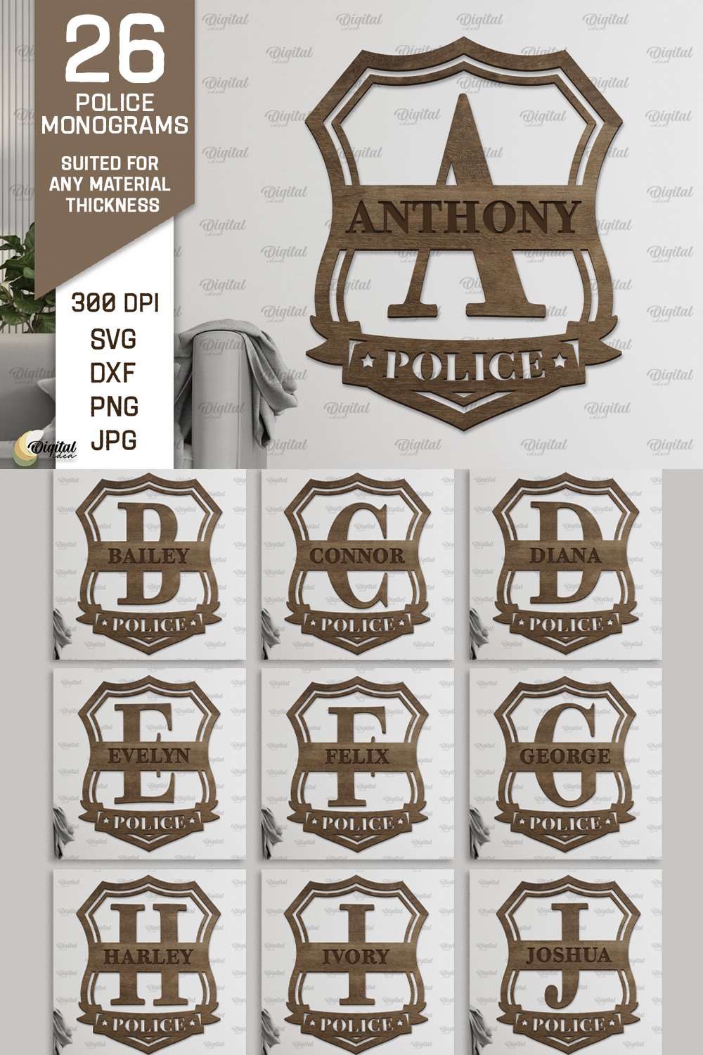 Police Monogram SVG Bundle. Policeman Personalized Name Sign