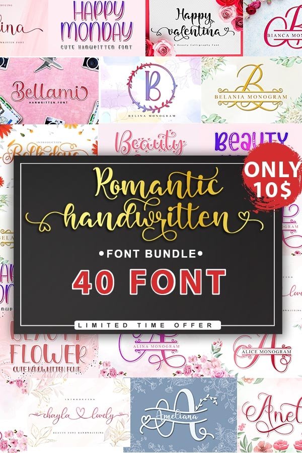40 Romantic font bundle (1651562)