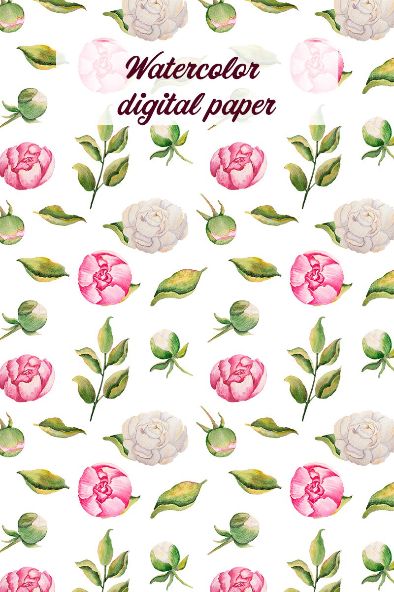 Peony digital paper floral seamless pattern