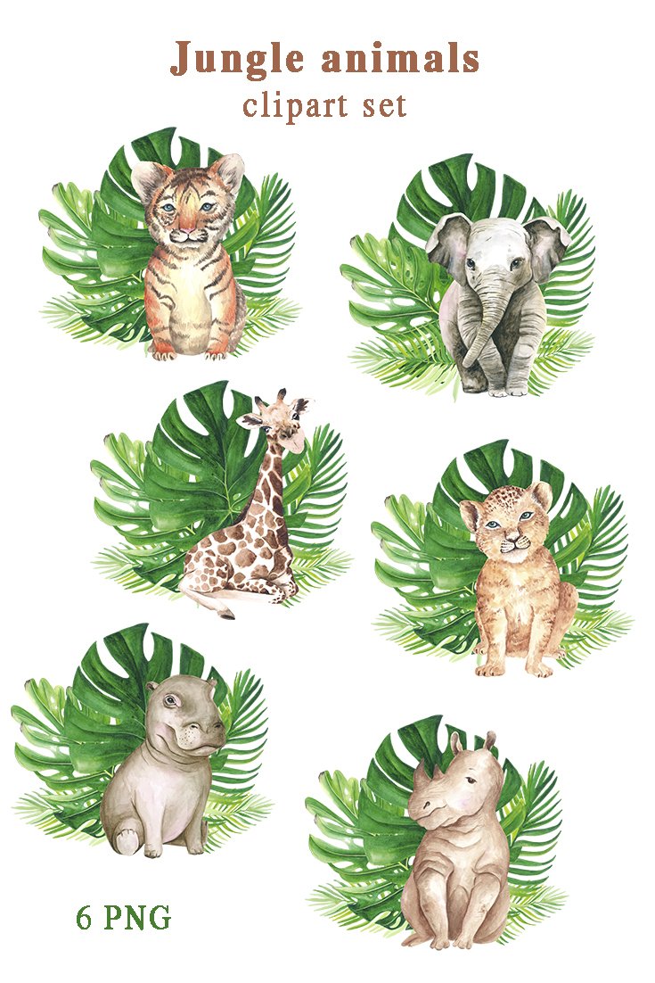 Watercolor Safari Baby Animals Clipart PNG, (1276760)