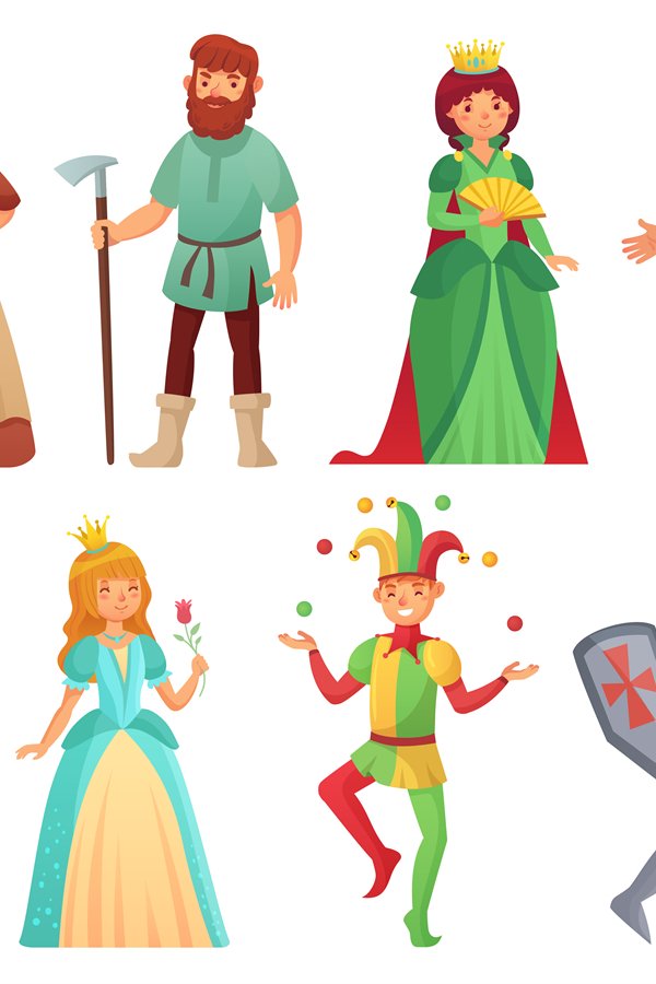 Medieval historical characters. Historic royal court alcazar