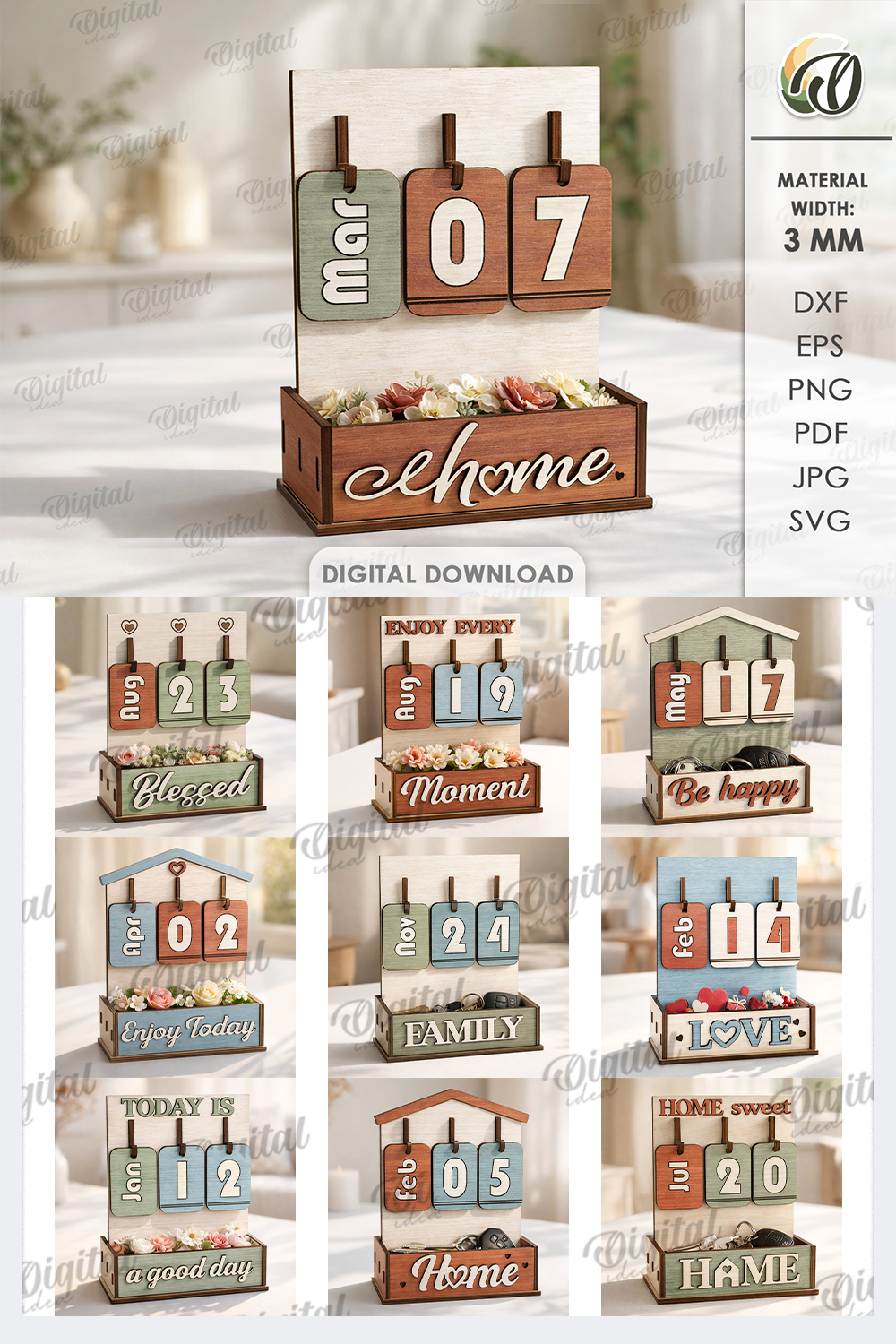 3D Perpetual Calendars With A Boxes Bundle Laser Cuthom