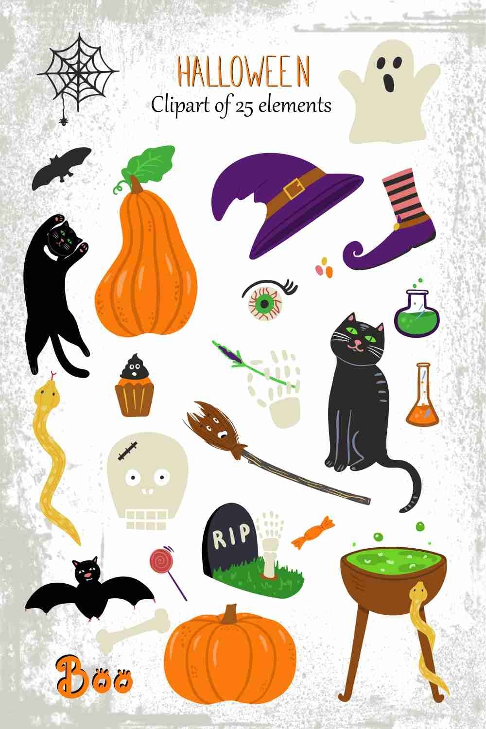 Halloween clip art with cute handdrawn elements.