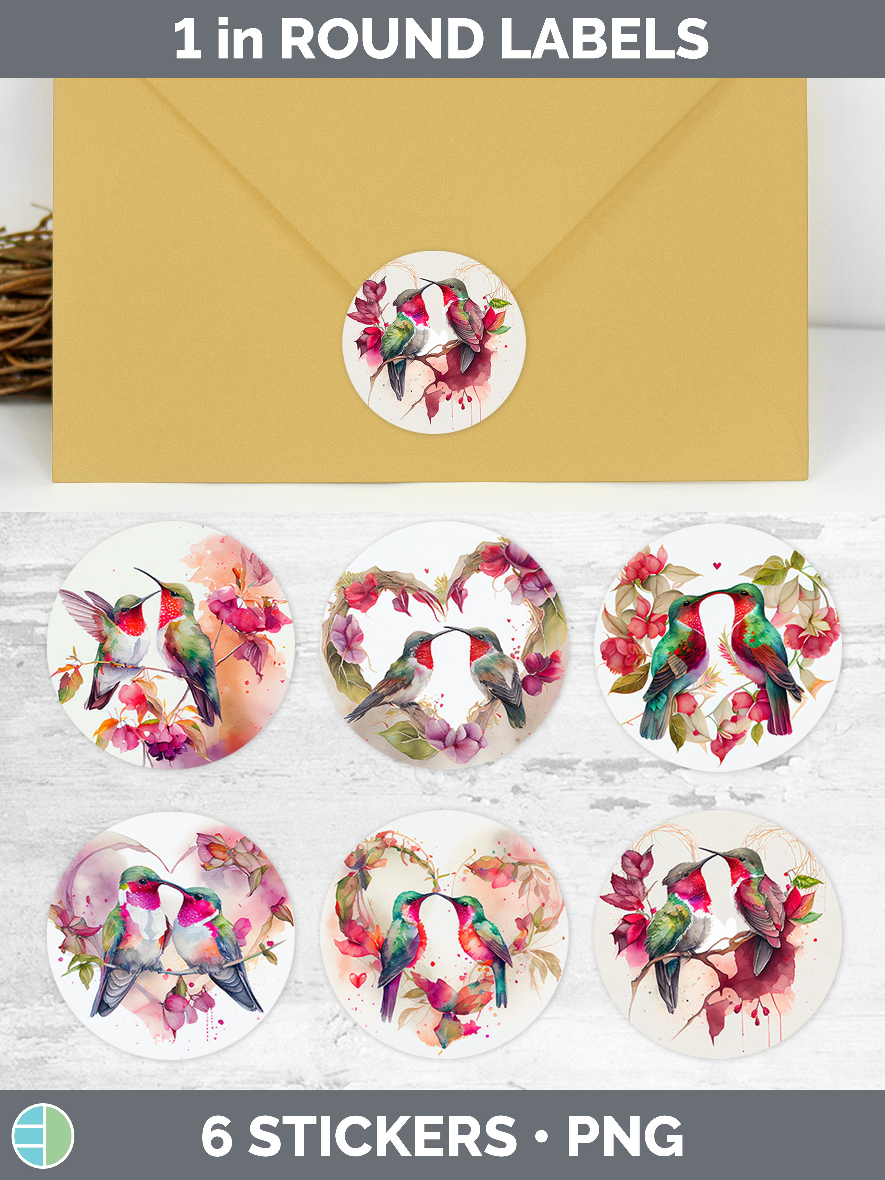 Valentines Hummingbird Stickers | Sticker 1in Round Labels P
