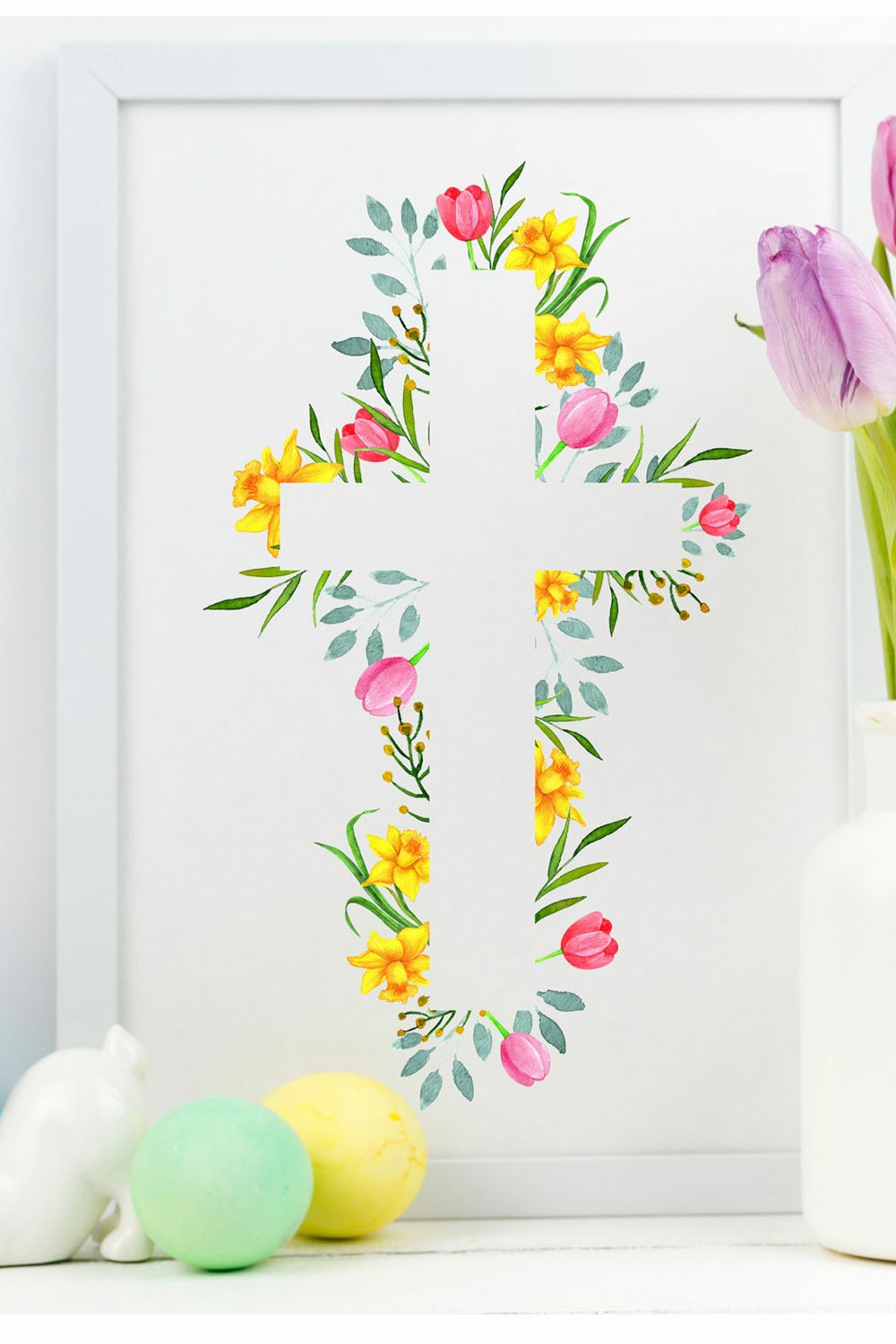 Daffodils easter cross clipart. Religious traditional symbol