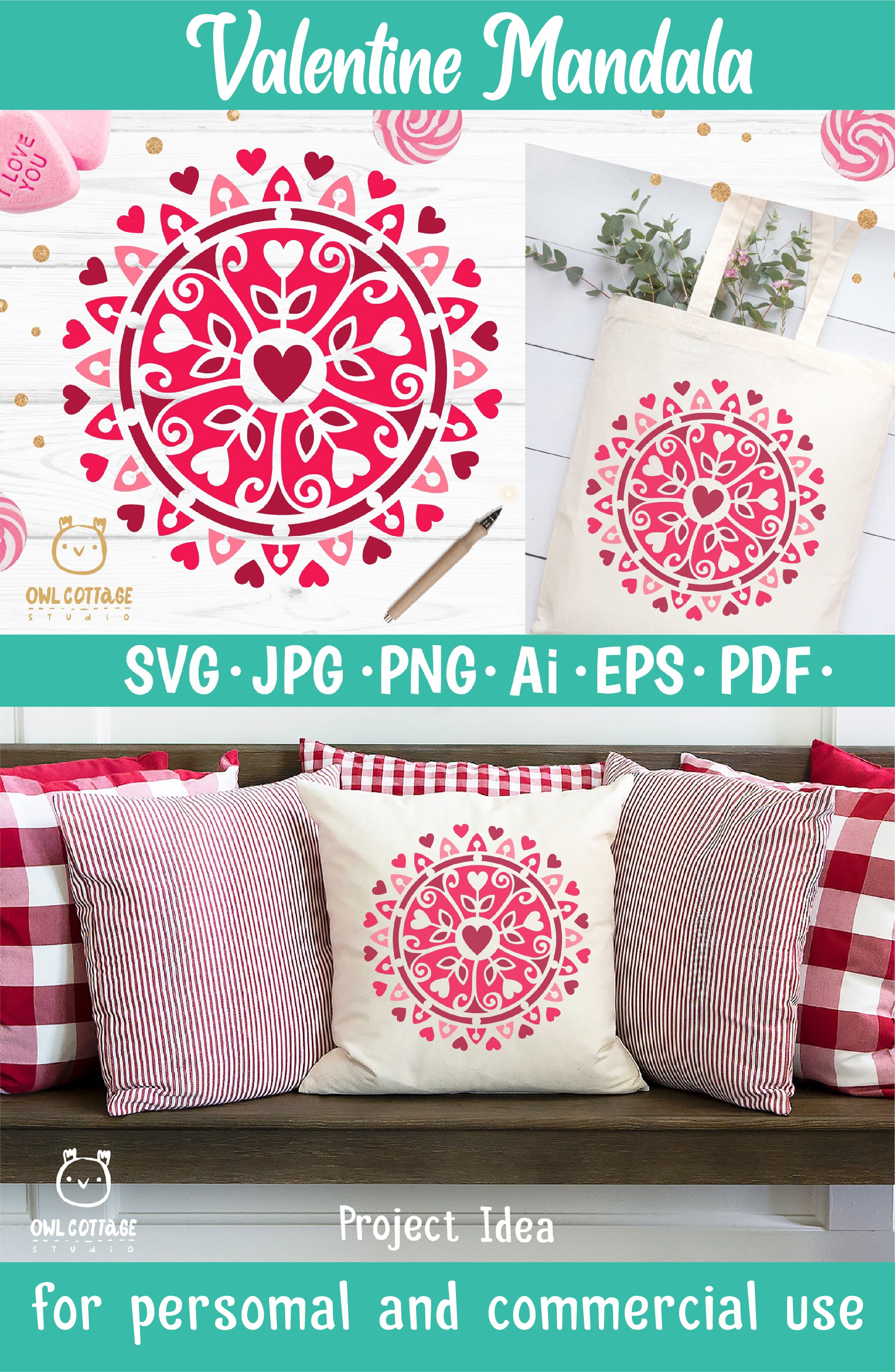 Valentine Mandala with hearts svg , valentines day (1170702)