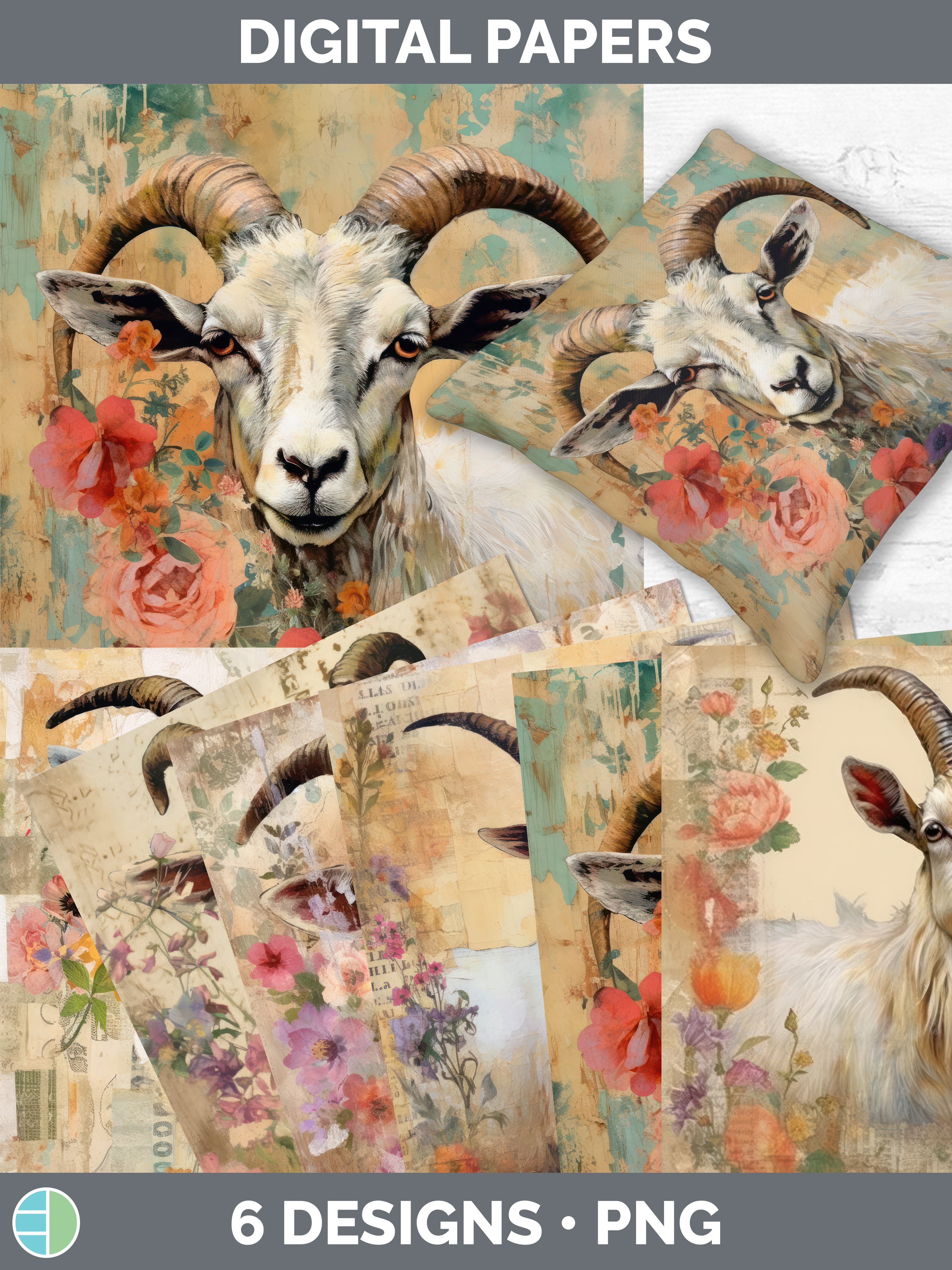 Vintage Goat Paper Backgrounds | Digital Scrapbook Papers De
