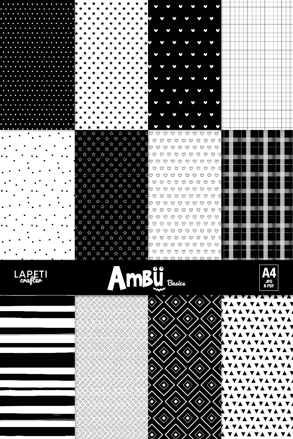 Black & White Digital Paper Pack | Geometric Patterns