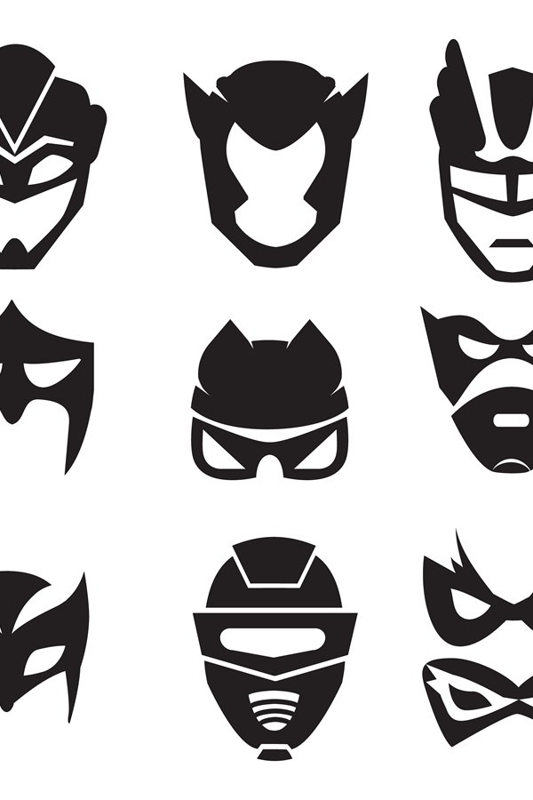 Black silhouette of superheroes masks. Vector monochrome ill