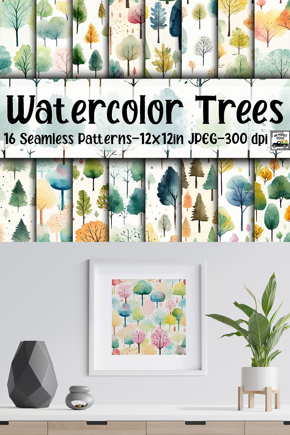 Watercolor Trees Digital Paper