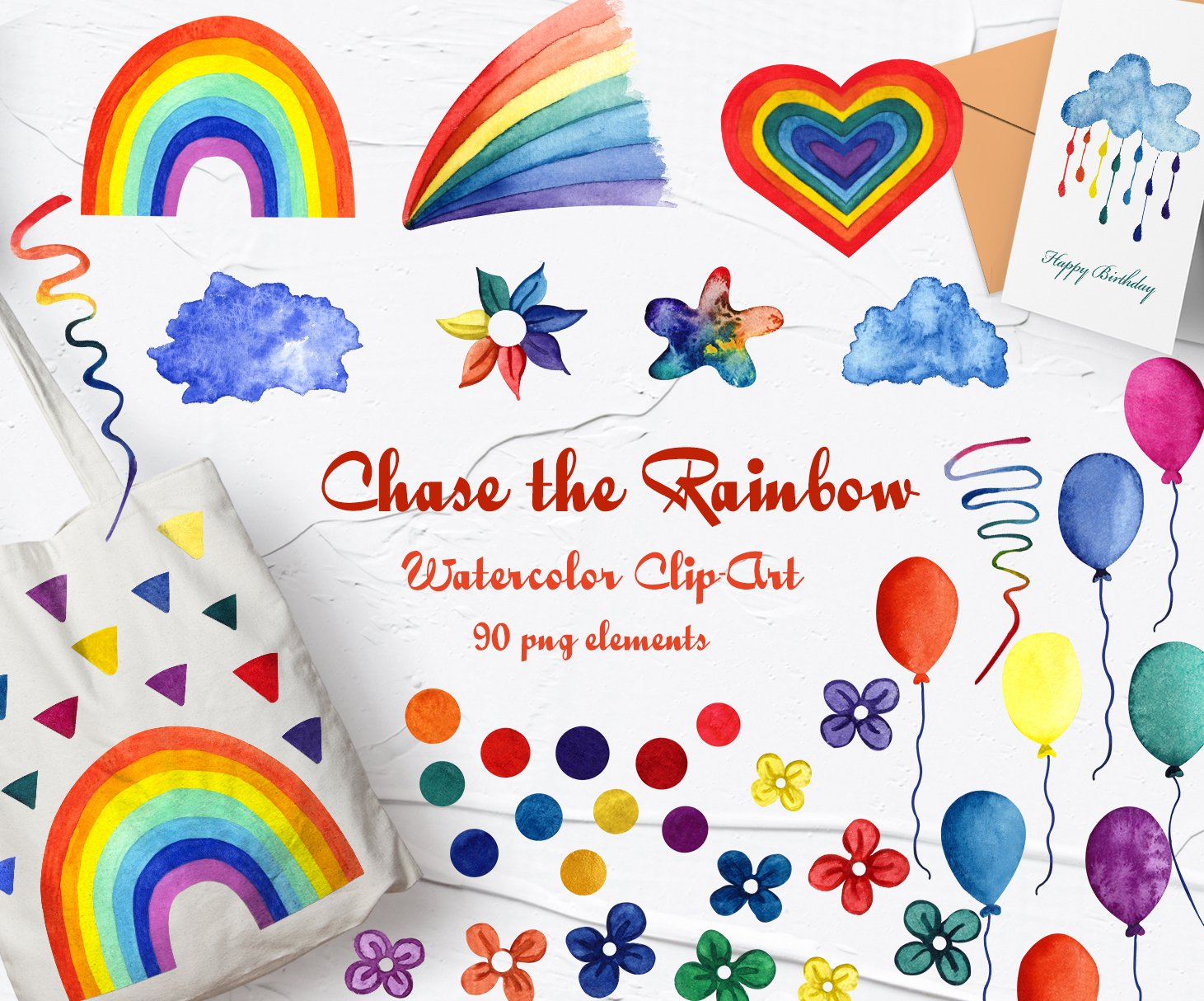Chase the Rainbow Watercolor Clip Art. 600dpi (541488)
