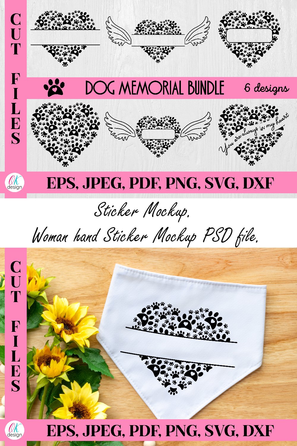 Dog Memorial SVG Bundle. Paws print heart SVG Cut Files. Dog