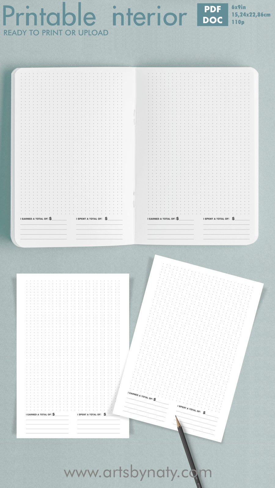 Printable bujo for financial tracker.