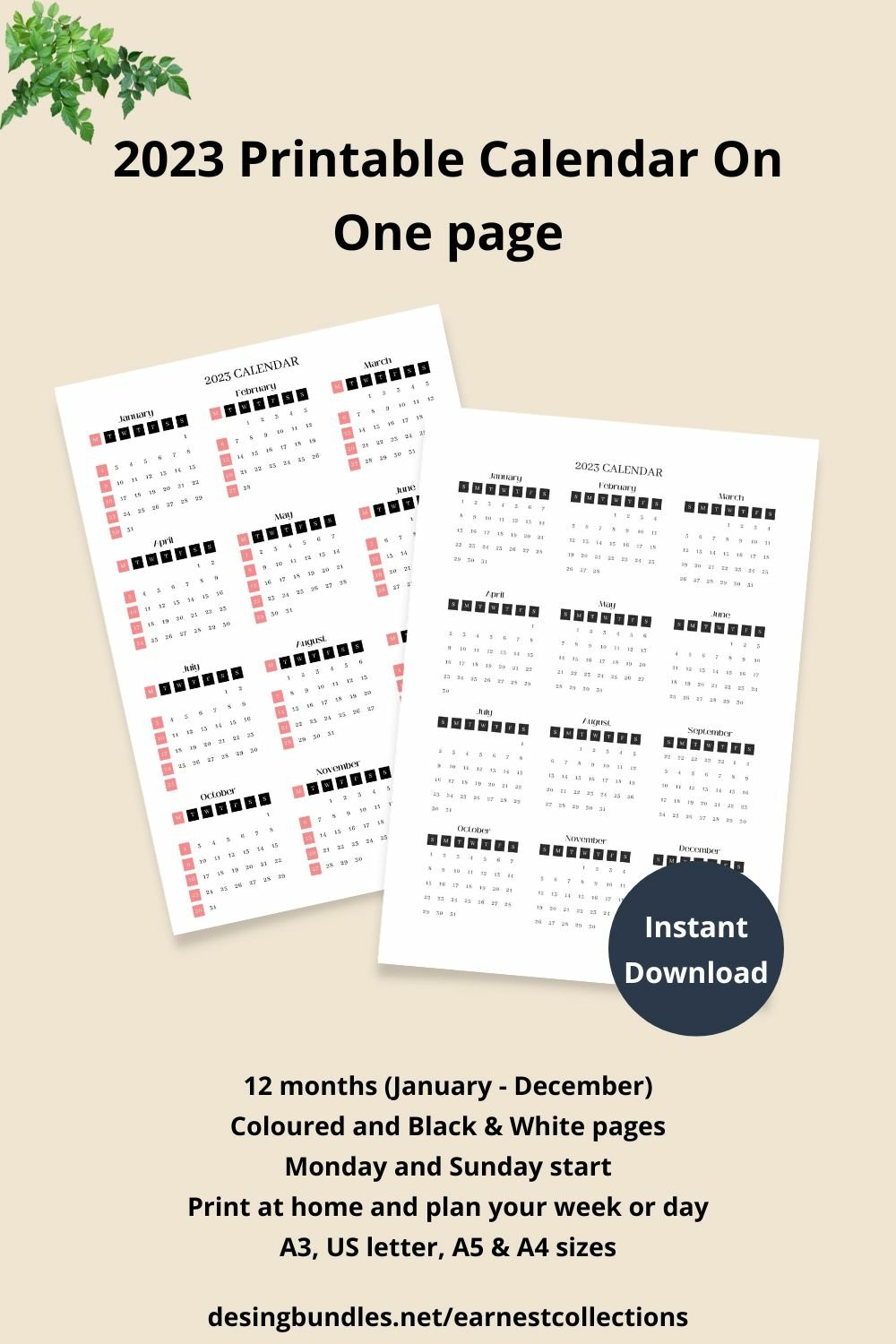 2023 printable calendar on one page