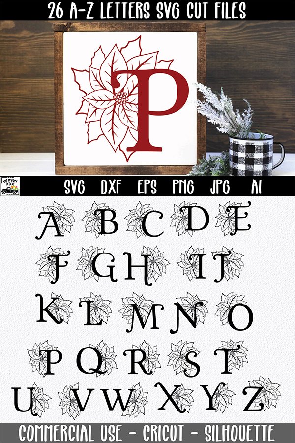 Christmas Poinsettia Alphabet Letters A-Z SVG Cut Files