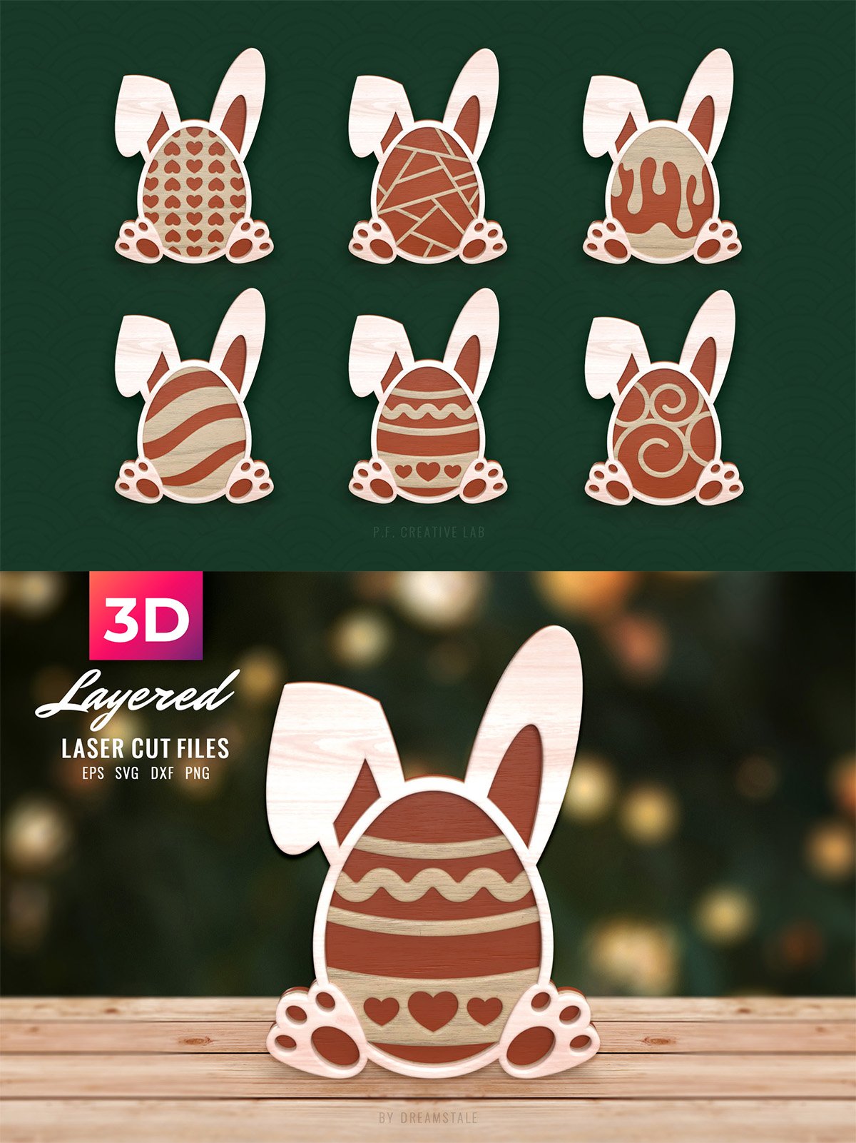 3D Layered Easter Bunny Eggs SVG Clipart Bundle