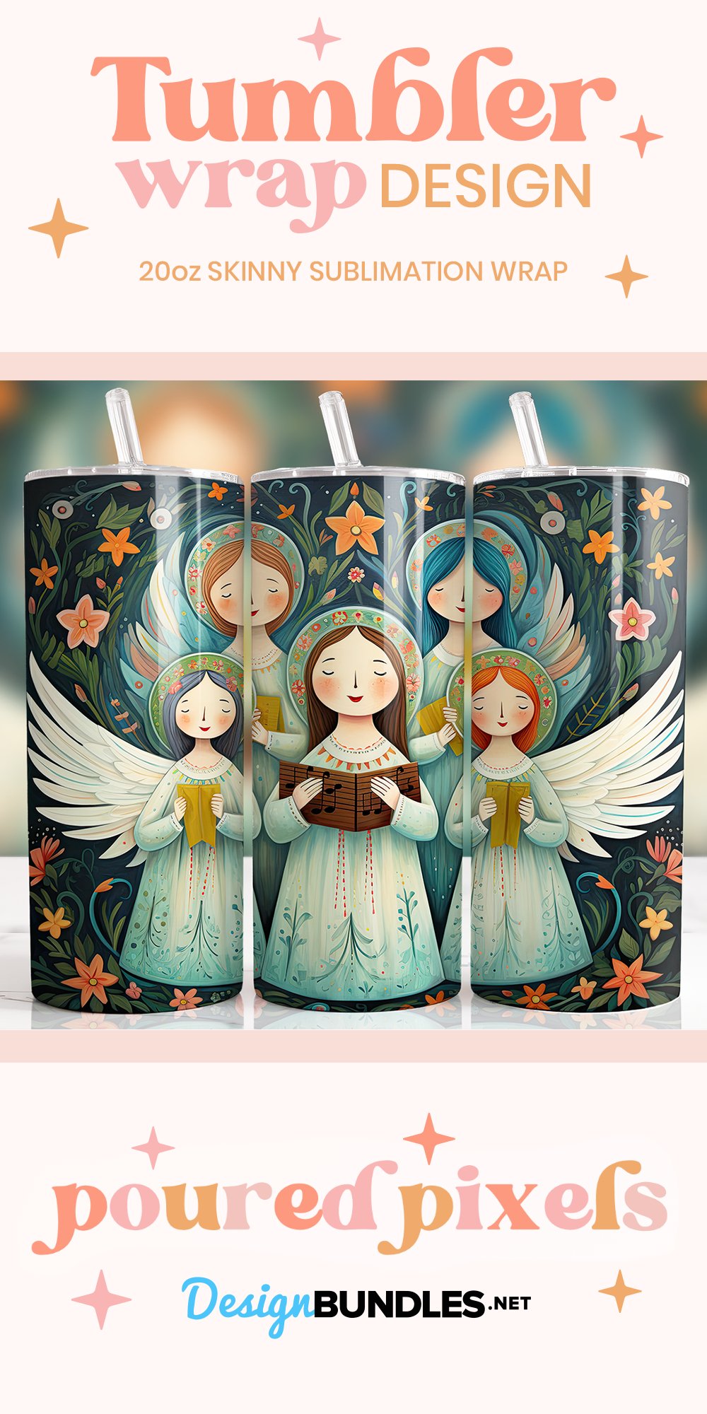 Singing Chorus Angels 20oz Skinny Tumbler Wrap