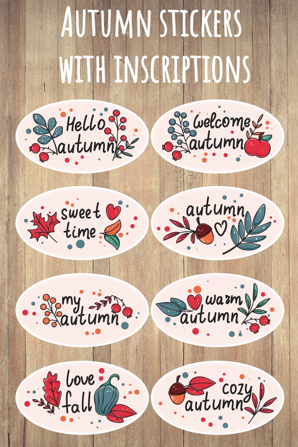 Autumn stickers with inscriptions SVG/PNG