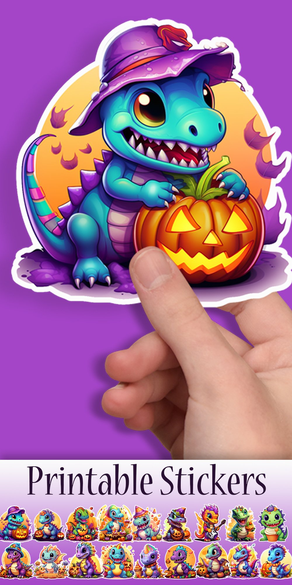 Cute Halloween Dinosaur Stickers Printable - Print and Cut