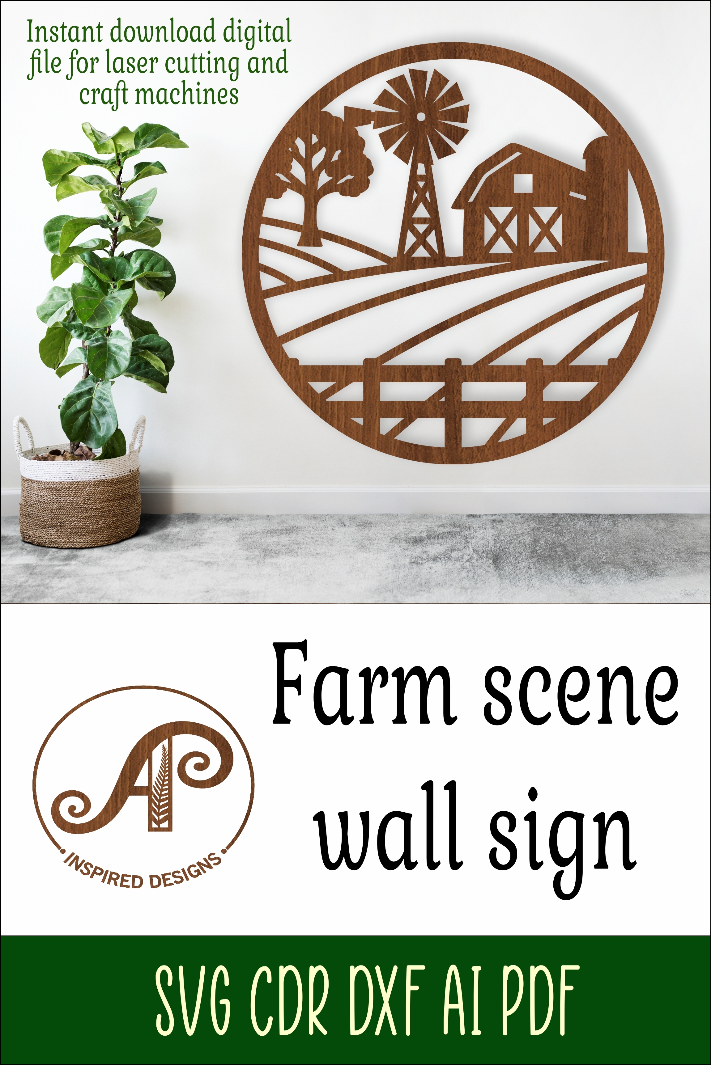 Farm fields scene wall sign, SVG file.