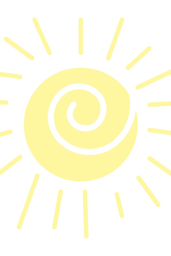 Spiral sun icon. Yellow swirl symbol in childish doodle styl