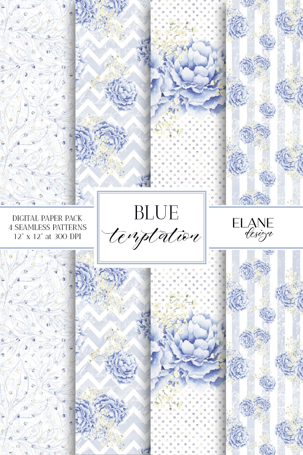 Blue Floral Digital Paper, Elegant Wedding Paper, (3916772)