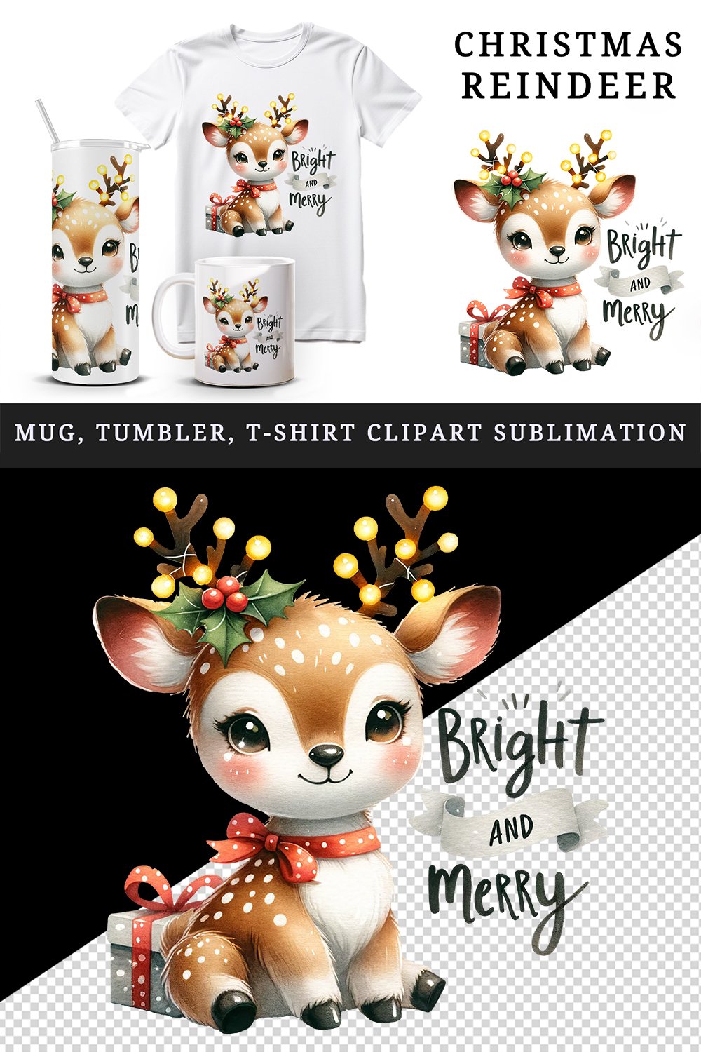 Christmas reindeer tumbler mug wrap, clipart sublimation png