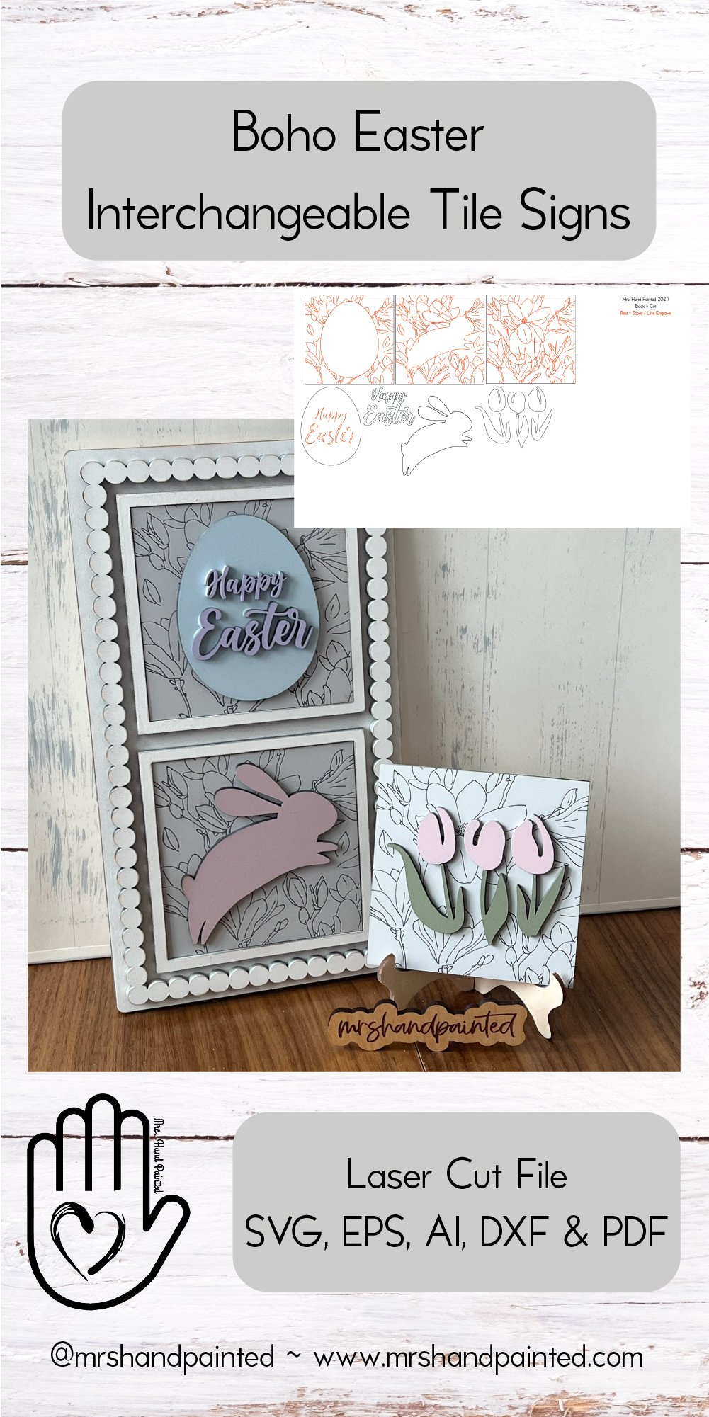 Boho Easter Interchangeable Ladder Sign Tile