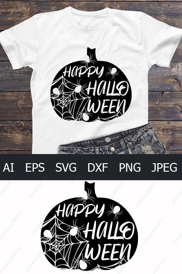 Happy halloween svg sign, Spider web and pumpkin silhouette