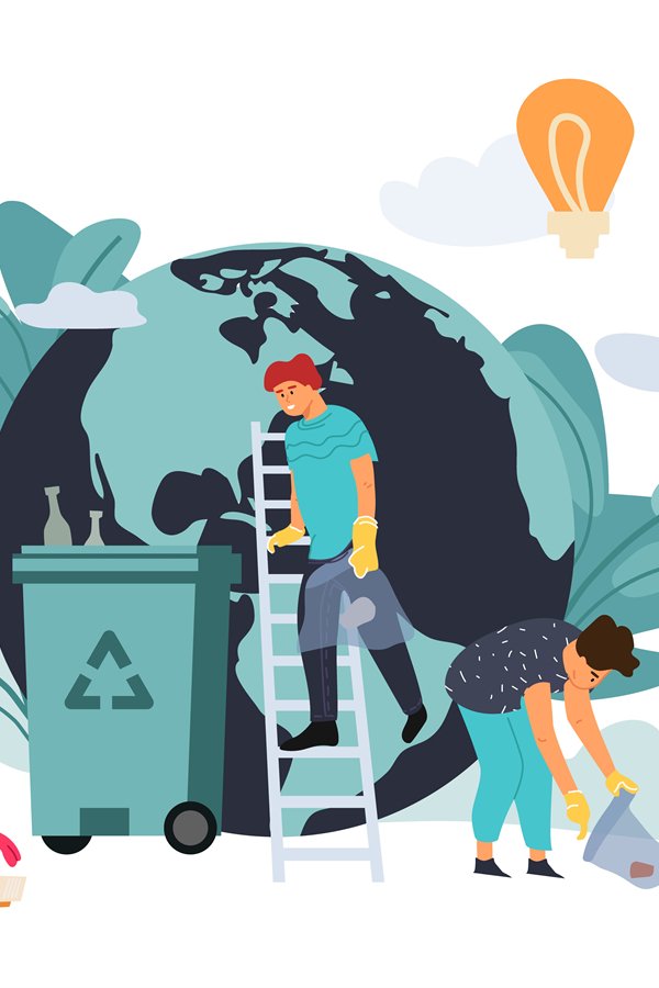 Recycling concept. Cartoon characters protect environment, s