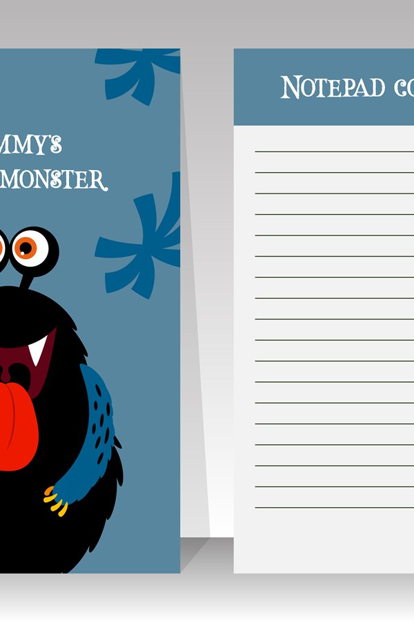 Notebook template with black funny monster